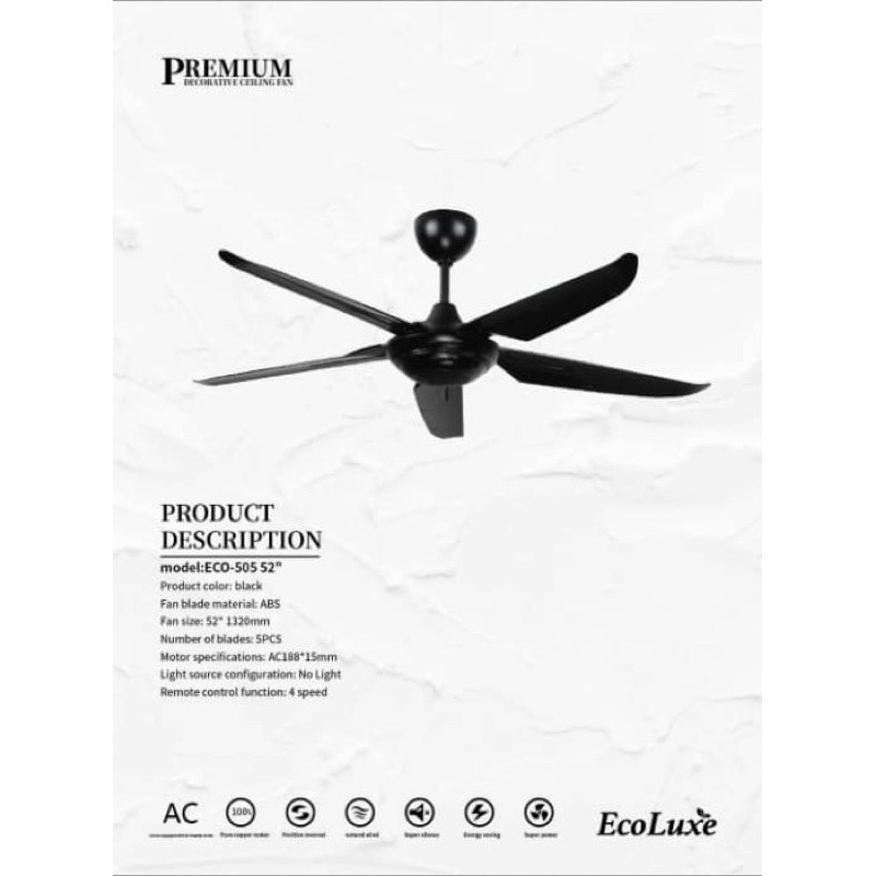 ‼️ ECO-505 52" 5BLADE REMOTE CEILING FAN (BLACK) | Shopee Malaysia