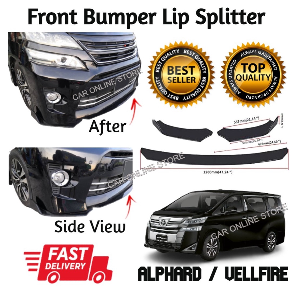Alphard / Vellfire ~ Lip Body Kit Front Bumper Diffuser Matt Black ...