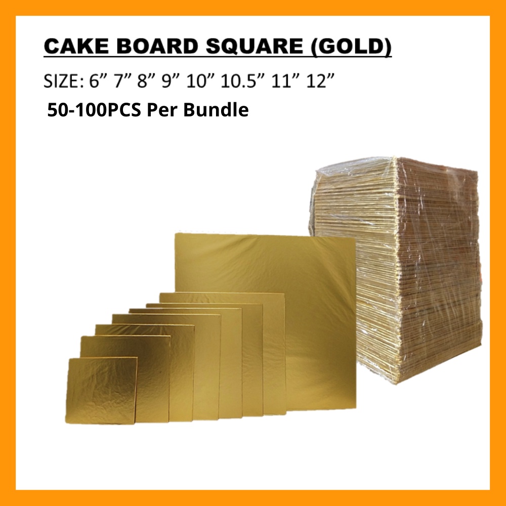 (100pcs) 6”, 7”, 8”, 9”, 10”, 10.5”, 11”, 12” Gold Square Cake Board ...
