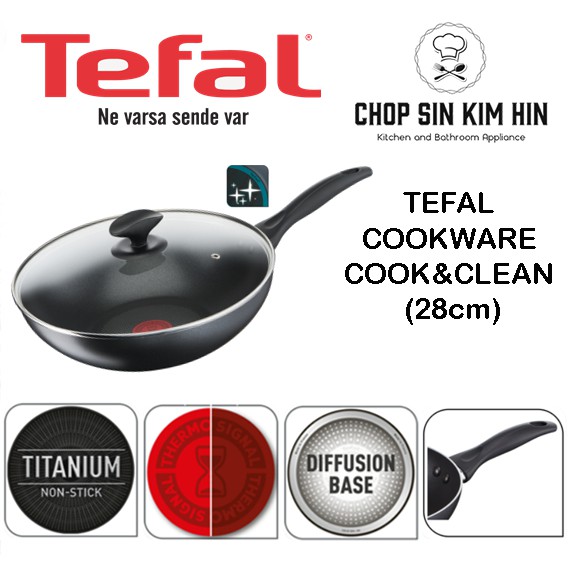 Tefal Cookware Cook& Clean Wokpan 28cm with Lids READY STOCKS | Shopee Malaysia