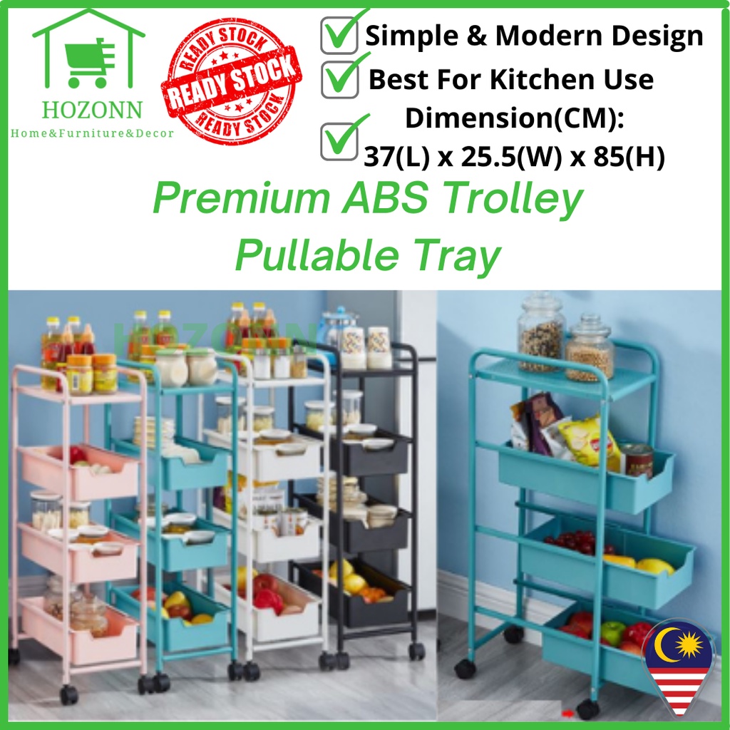 HOZONN Kitchen Organizer Trolley ABS Pullable Tray Kitchen Rack Storage ...