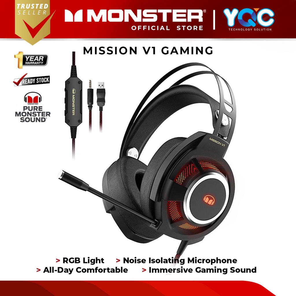 MONSTER Mission V1 Gaming Headset Colorful RGB Light & Multiple ...