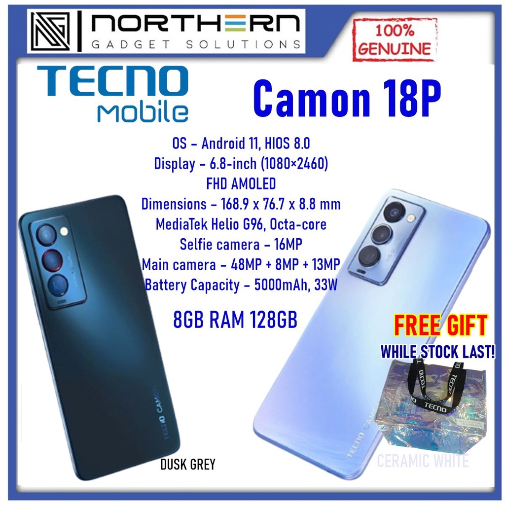 TECNO Camon 18P Samrtphone 8GB RAM 128GB 100% Original Tecno Malaysia Warranty | Shopee Malaysia