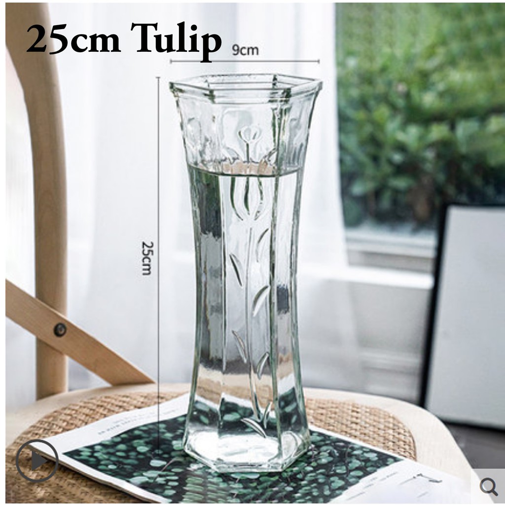 Pasu Kaca Tinggi 25cm 30cm Pasu Gubahan Transparent Glass Vase Flower ...