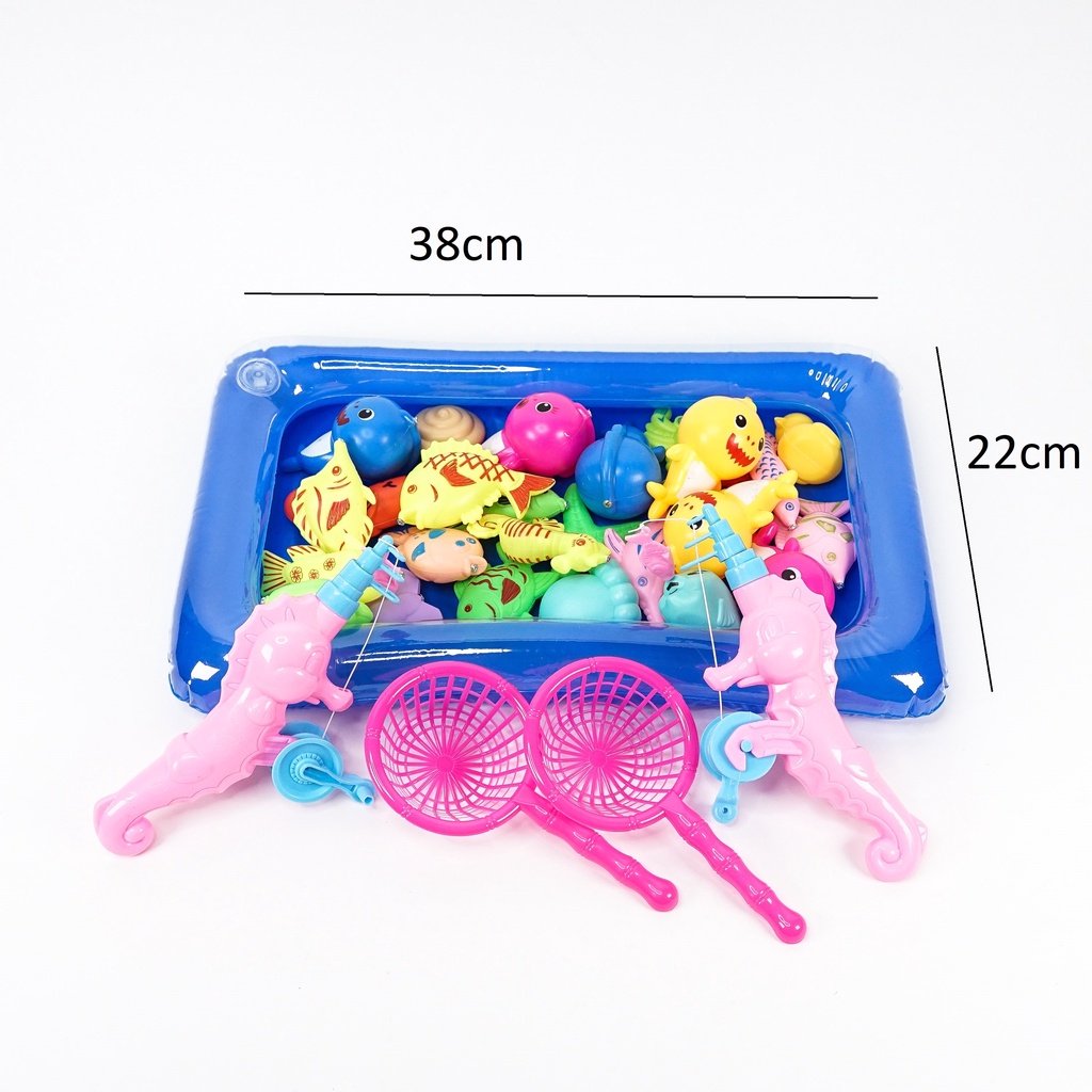 Magnetic Fishing Toy Set with Inflatable Pool Baby Shark Fishing Games ...