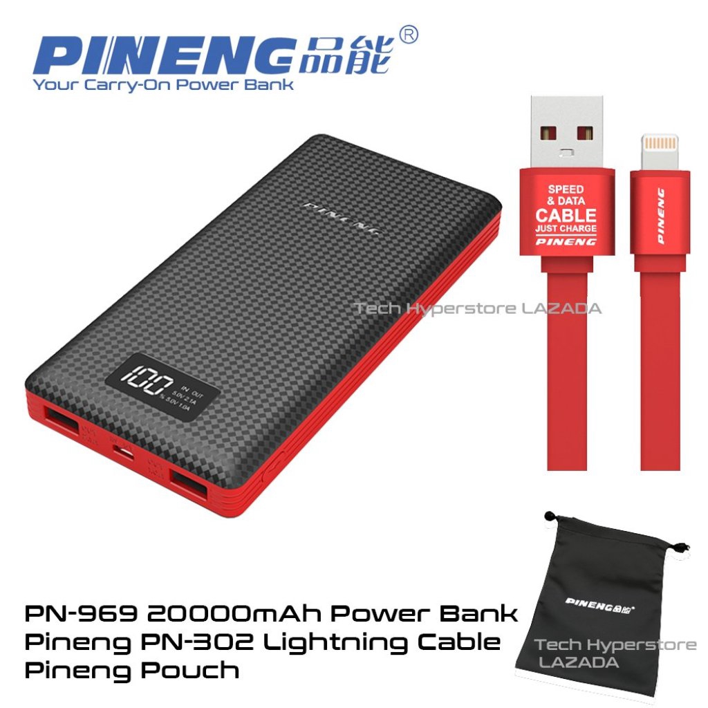 (BUNDLE) Pineng PN-969 20000mAh Power Bank (Starlight Black) with PN ...