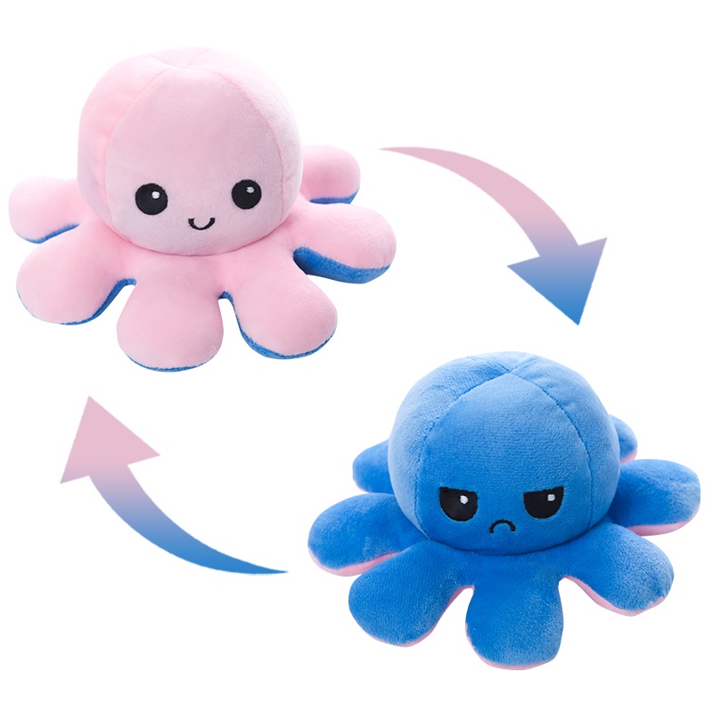 Reversible Flip Stuffed Octopus Plush Doll Happy Angry Moods Soft ...