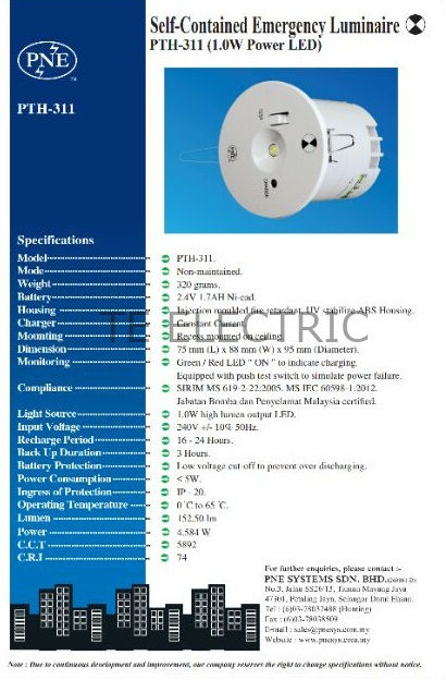 PNE PTH-311 ROUND RECESSED TYPE LED EMERGENCY LIGHT | Shopee Malaysia