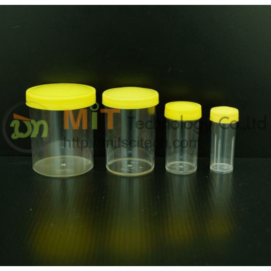 100-Piece Design Clear Plastic Yellow Cap Jar Specimen Container Sample ...