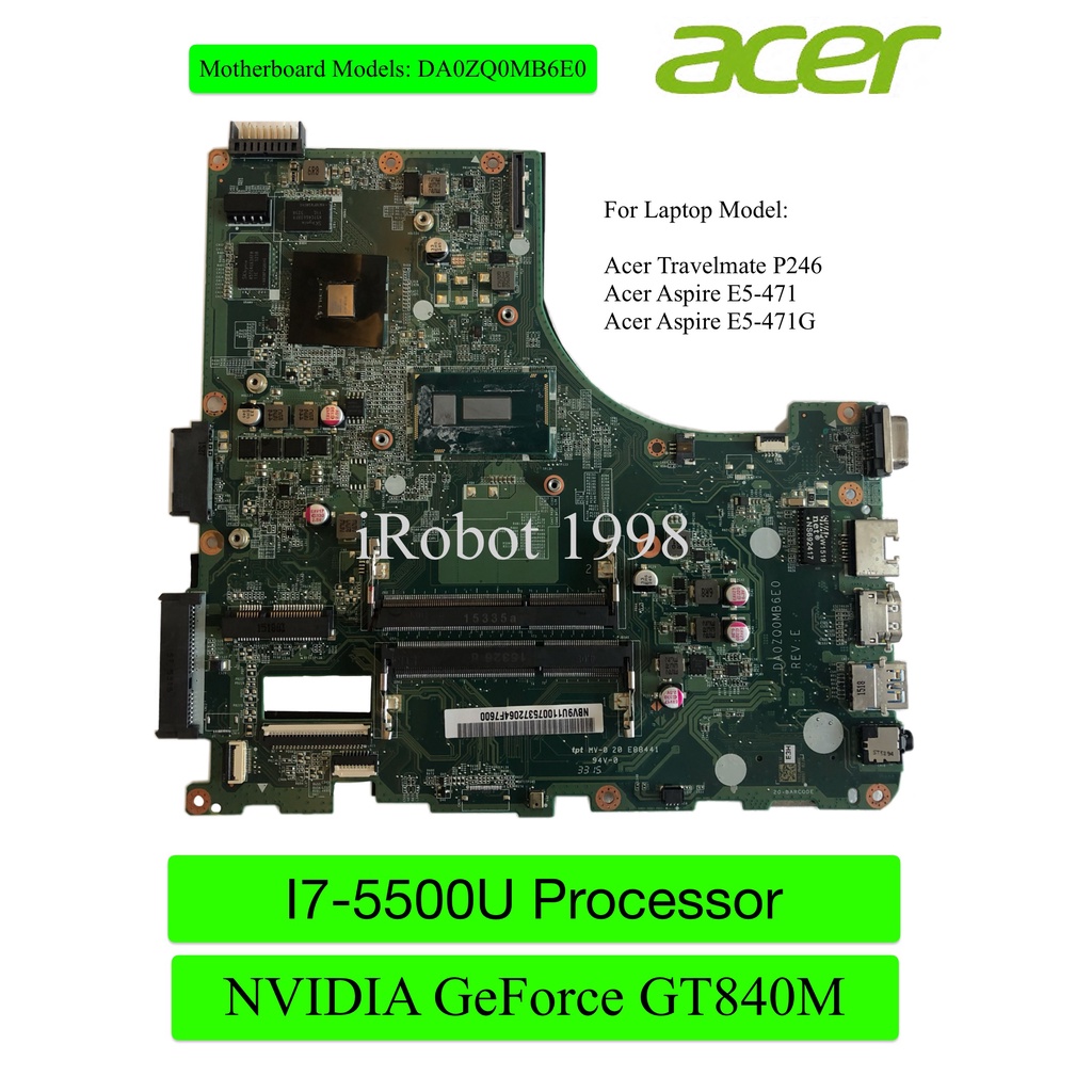 DA0ZQ0MB6E0 ORIGINAL NEW MOTHERBOARD I7-5500U NVIDIA GEFORCE GT840M DDR3L-1600 ACER ASPIRE E5 ...