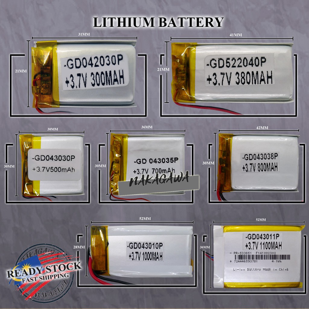 LITHIUM POLYMER LI-ION RECHARGEABLE BATTERY 300 380 400 500 600 700 800 ...