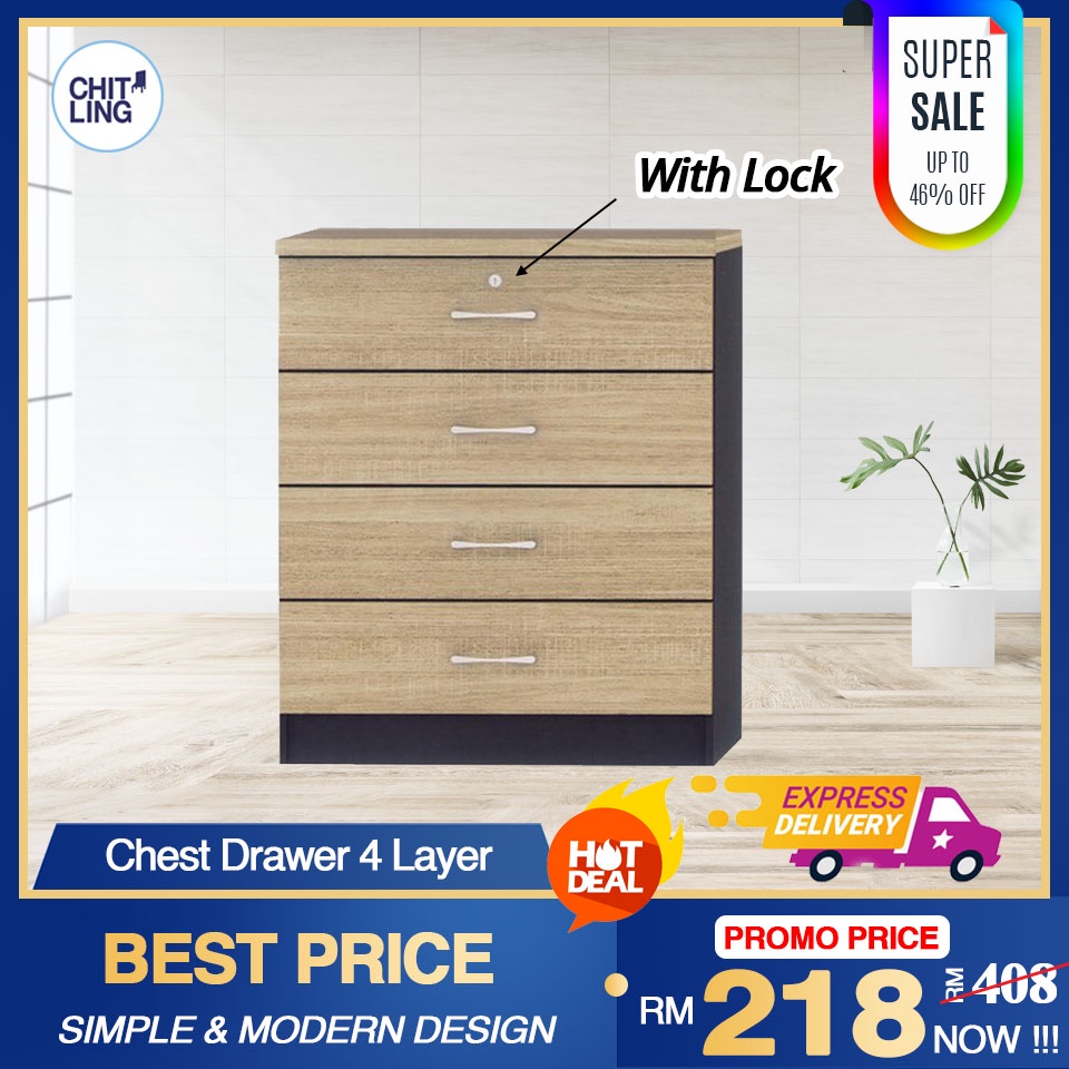 💥 Ready Stock 💥 CHEST DRAWER 4 LAYER STORAGE CABINET with LOCK ...