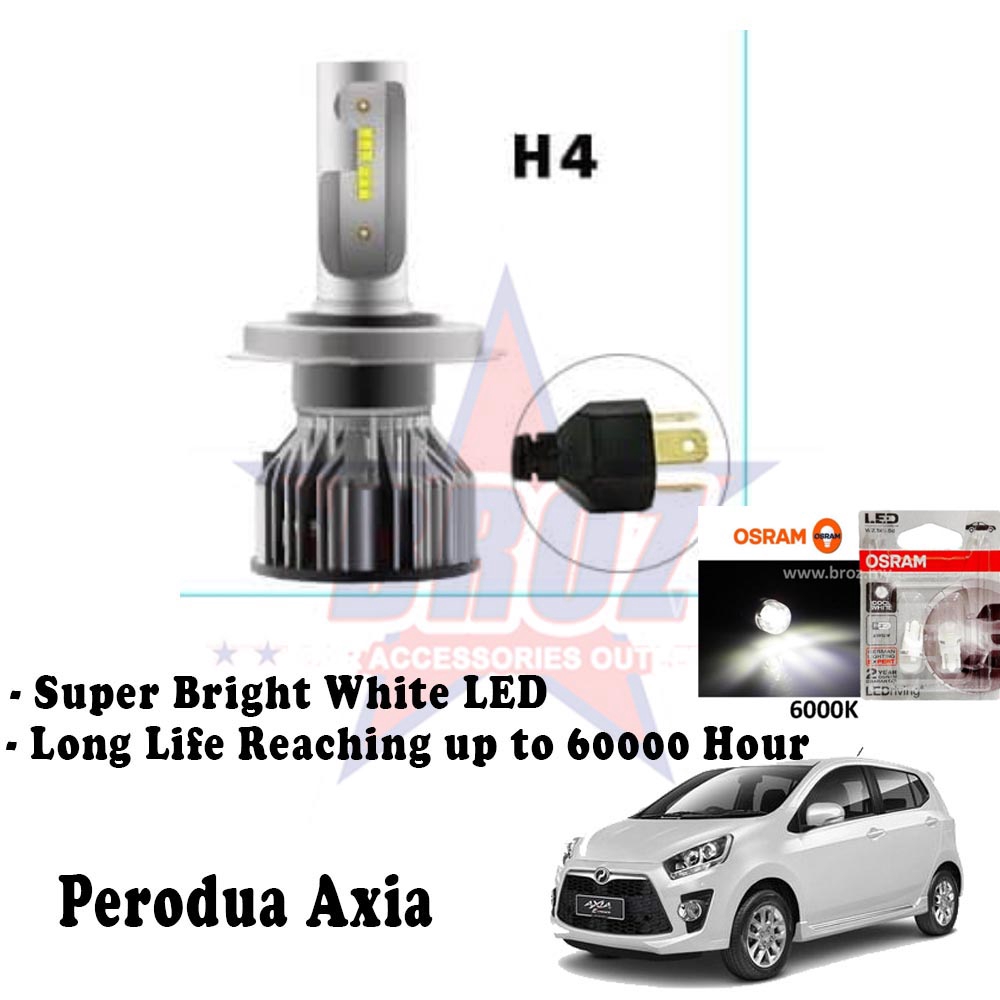 Perodua Axia PROJECTOR Head Lamp C6 LED Auto Head Lamp 6500k White ...