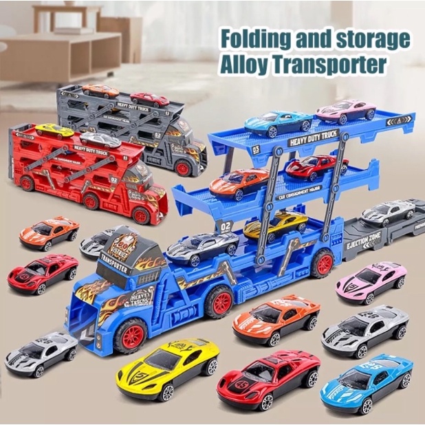 Transporter Three Layer Deformation Garage Racing Mini Car Toys Truck ...