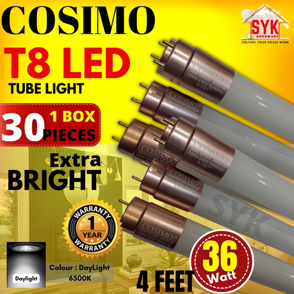 SYK COSIMO 36W 22W T8 Extra Bright 4Ft LED Tube Light Daylight 6500K ...