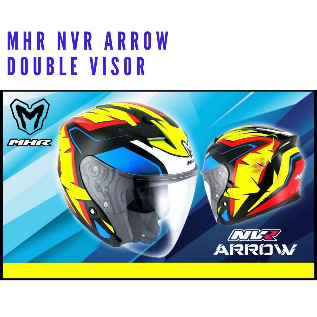 MHR OF878 ARROW DESIGN Open Face Double Visor Helmet Motorcycle ...