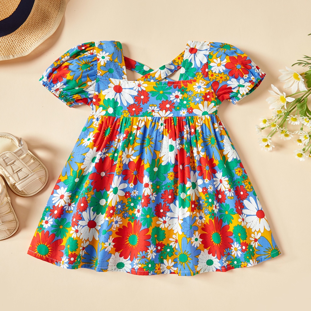 baby dress girls Baby Cotton short sleeve flower princess dress ...