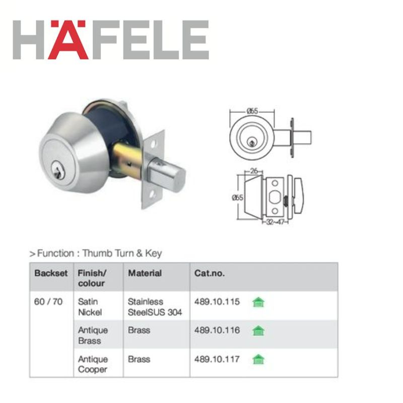 HAFELE DEADBOLT LOCKSET THUMB TURN & KEY | Shopee Malaysia
