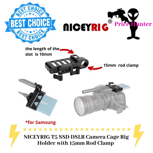 NICEYRIG T5 SSD DSLR Camera Cage Rig Holder with 15mm Rod Clamp for ...
