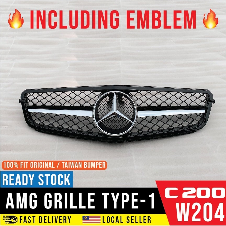 W204 Grill AMG Grille Semi Chrome C63 C200 C250 C300 Mercedes Emblem Front Bumper Accessories ...