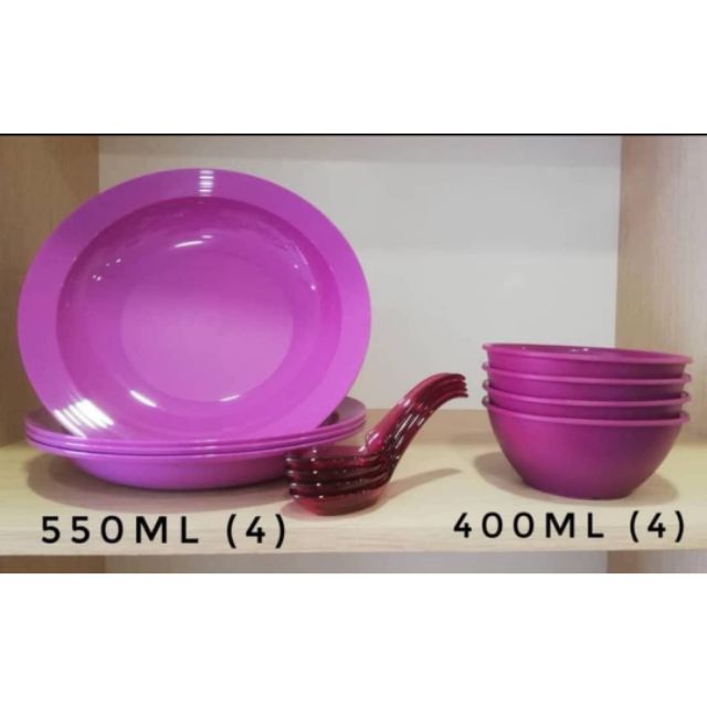 Tupperware Large Deep Plate 550ml(4)/Blossom Bowl 400ml(4) & spoon(4) Purple | Shopee Malaysia
