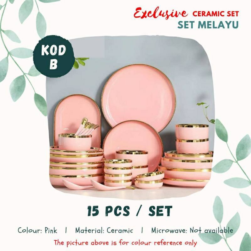 SET PINGGAN BANGSAWAN PLAIN PINK COLOR | DINNER SET | PLAIN DESIGN ...