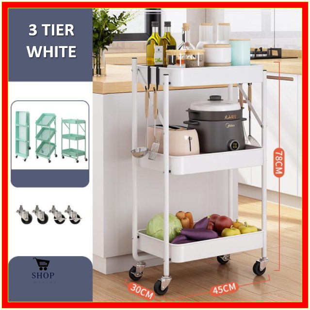 Modern Style Foldable Kitchen Storage Rack with Roller & 3 Tier Full ...