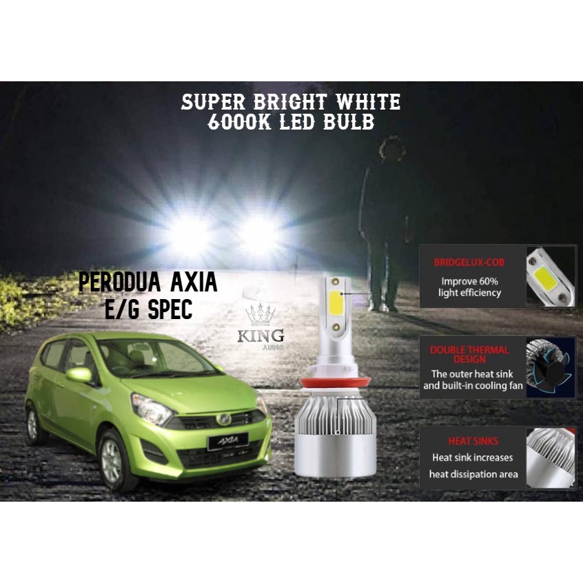 Perodua Axia E/G Spec 2014 to 2017 C6 LED Light Bulb 6000K White 1Pair ...