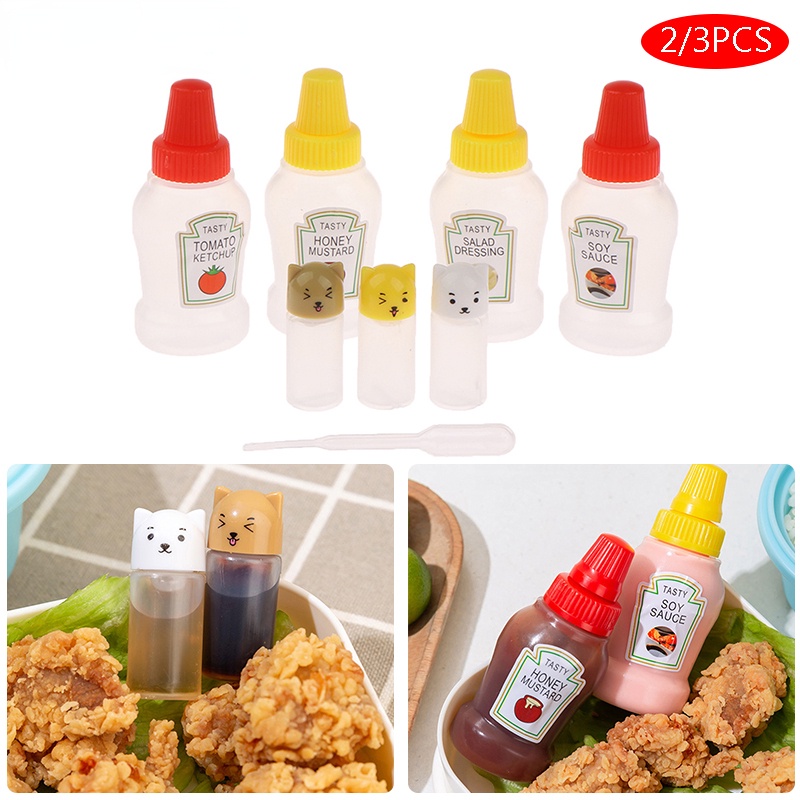 2/3PCS Portable Mini Seasoning Sauce Bottle Tomato Ketchup Bottle Salad ...