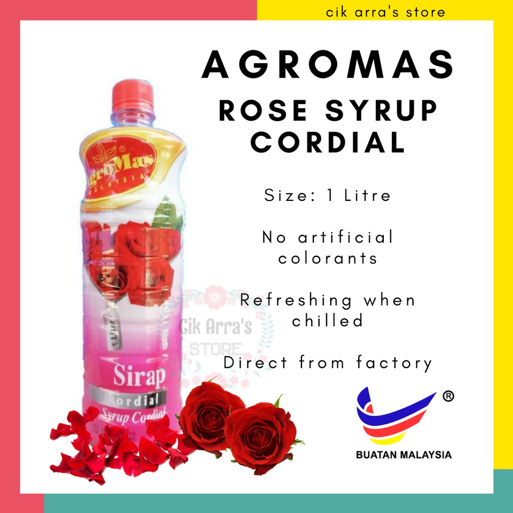 Agromas Rose Syrup Sirap Cordial 1 Litre | Shopee Malaysia