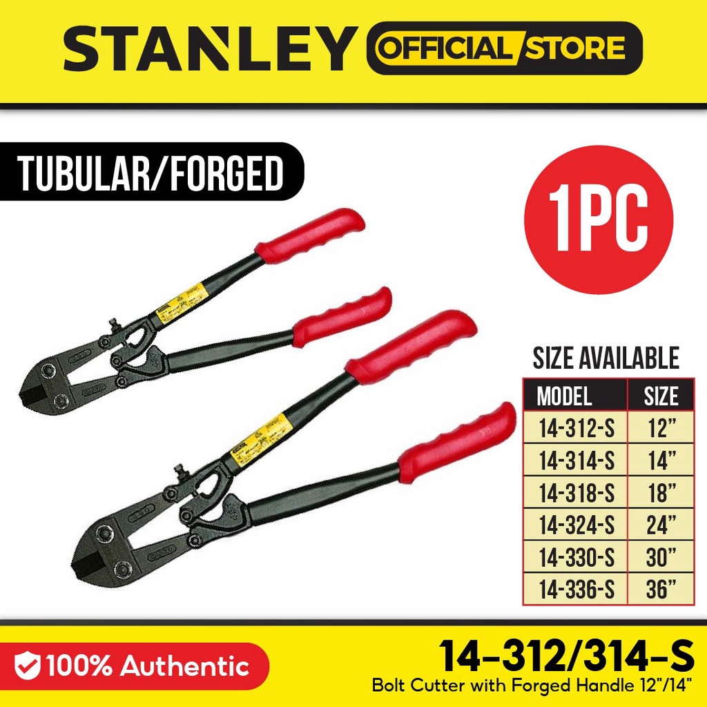 STANLEY 14312 Bolt Cutter Tubular/Forge Handle Size: 12" / 14" / 18 ...