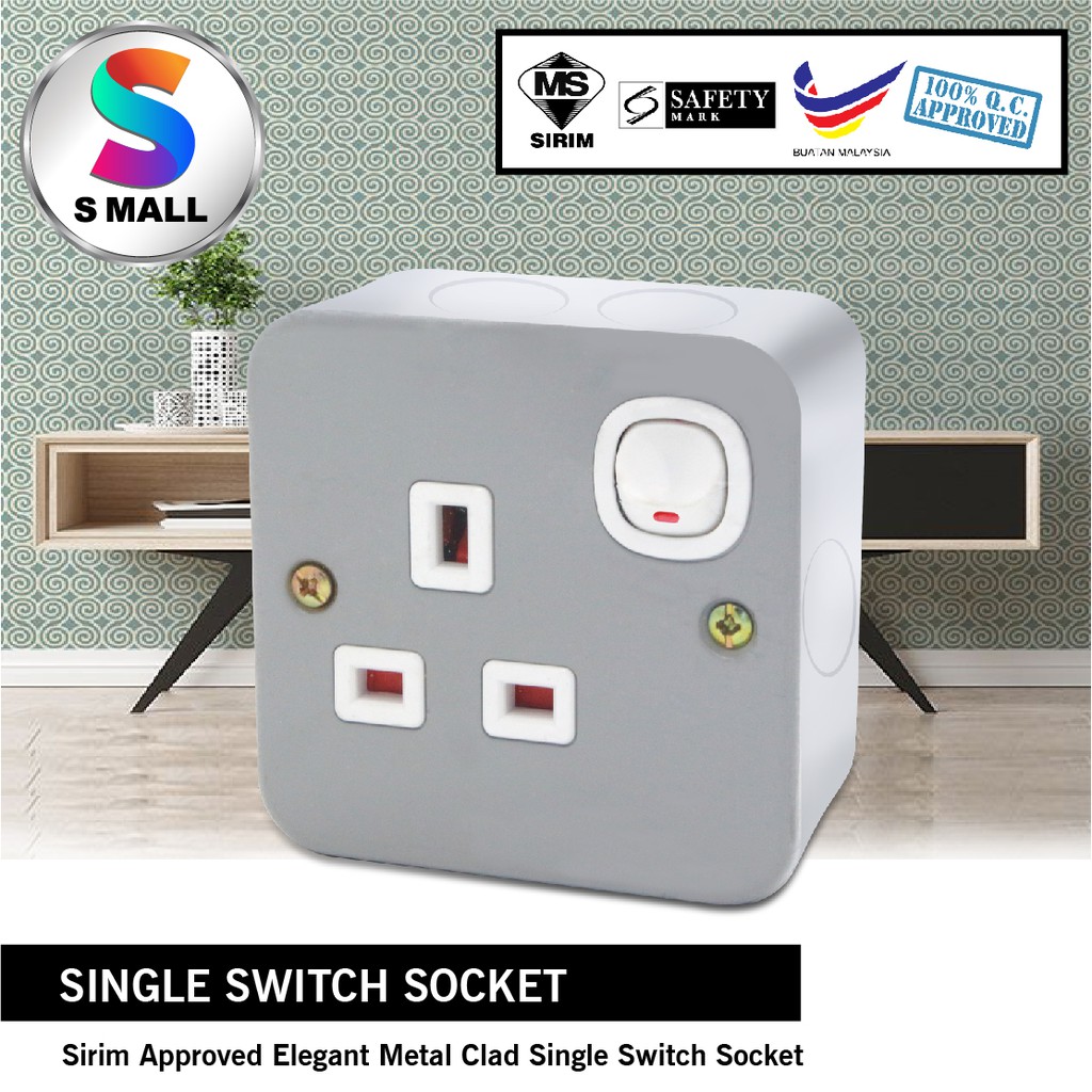 S MALL 13AMP M/CLAD SINGLE OR DOUBLE SWITCH SOCKET 3 PIN METAL CLAD ...