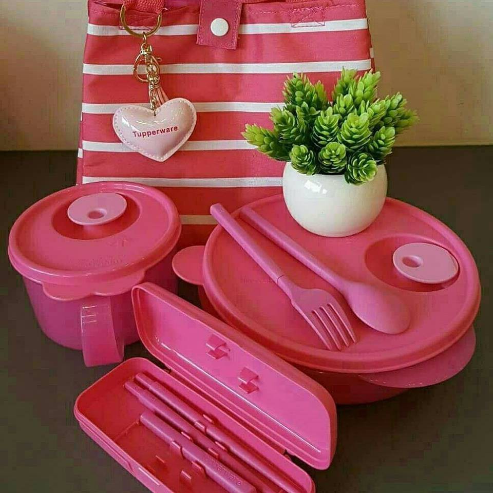 Tupperware Pink Lunch Set (Pouch + Charm + Cutlery Set) | Shopee Malaysia