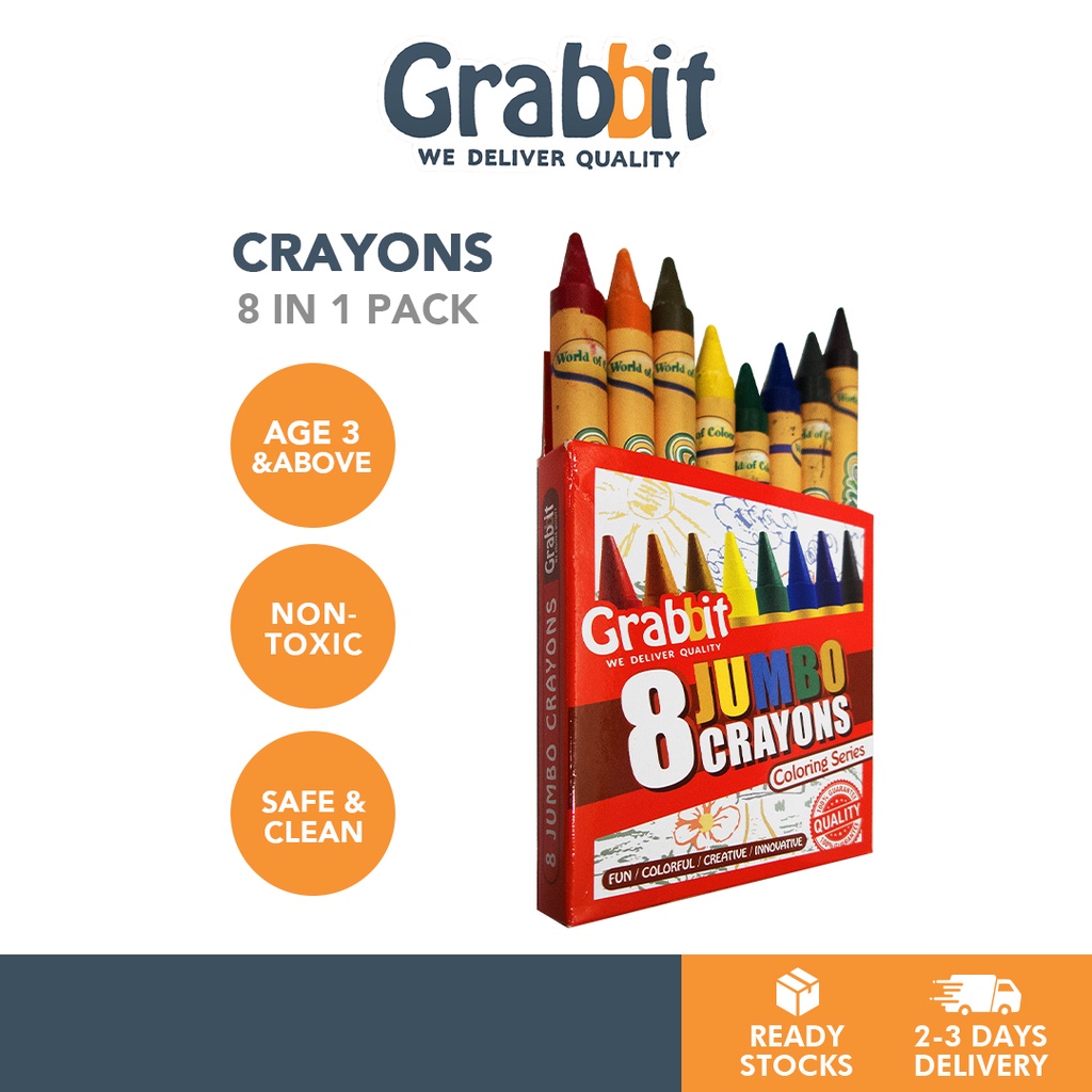 (DS)GRABBIT Jumbo 8 Crayons Non-Toxic Colouring [8pcs/box] Warna Krayon ...