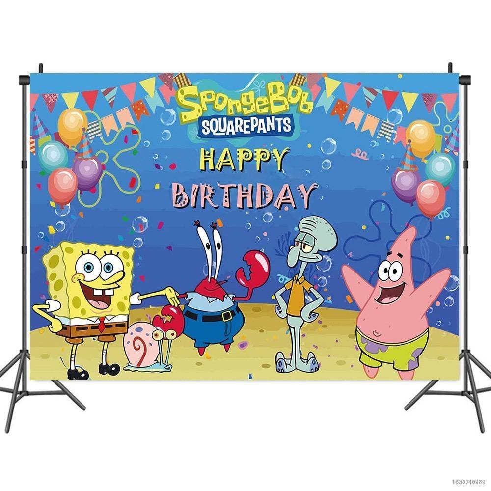 SpongeBob SquarePants Theme Cartoon Background Cloth Party Banner ...