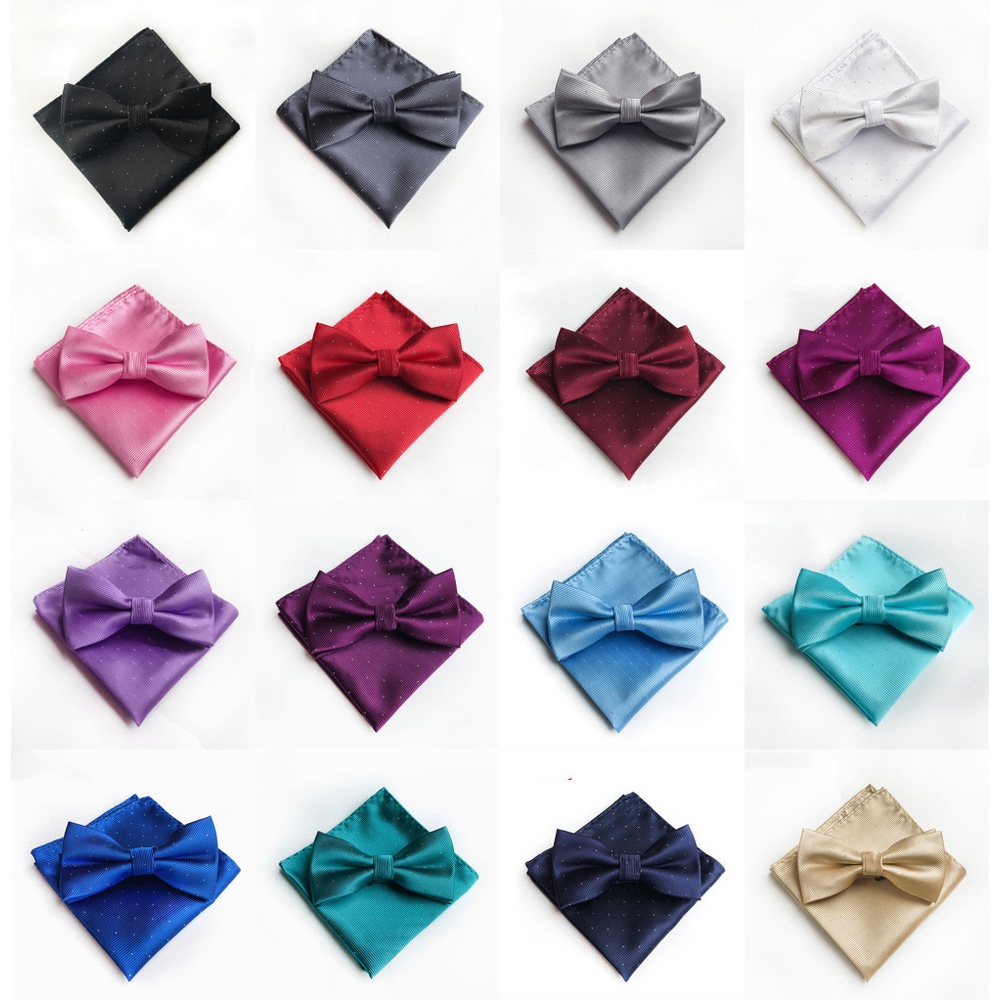 EFAN Luxury Men's Multiple Solid Color Pocket Square Bows Tie Set ...