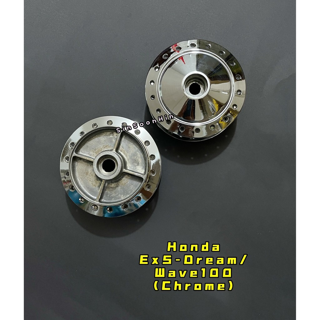 Honda Ex5 Dream Wave100 Polish Diamond Chrome Front Wheel Hub + Rear ...