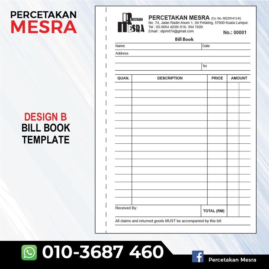 BILL BOOK/BUKU INVOICE/INVOICE BOOK/CASH SALES/OFFICIAL RECEIPT ...