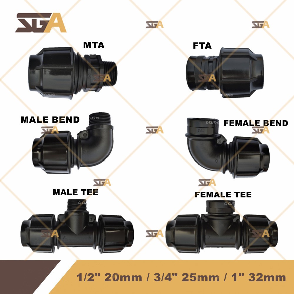 POLY PIPE FITTING 20mm / 25mm / 32mm MTA / FTA / Male Bend / Female ...