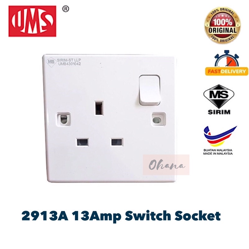 UMS 2913A 3113 SP3113 13A SWITCH SOCKET 1GANG 250V/ SUIS LAMPU SUIS ...