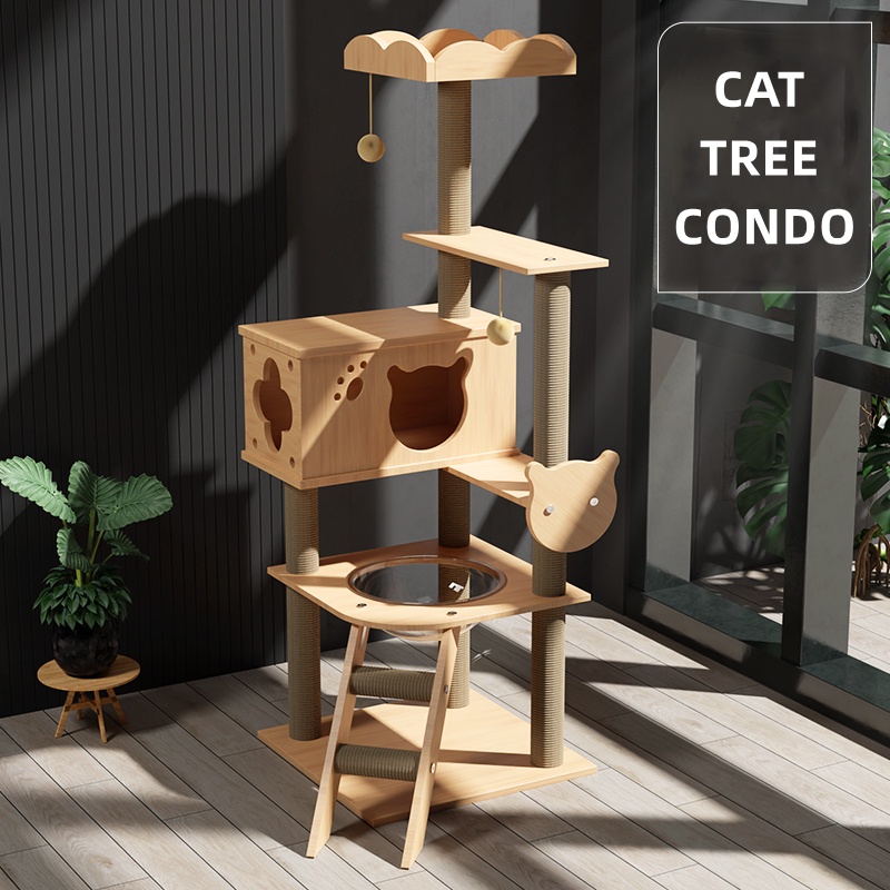 Rumah Kucing Besar Kayu Pokok Kucing Cat Tree Wood House Indoor Cat ...