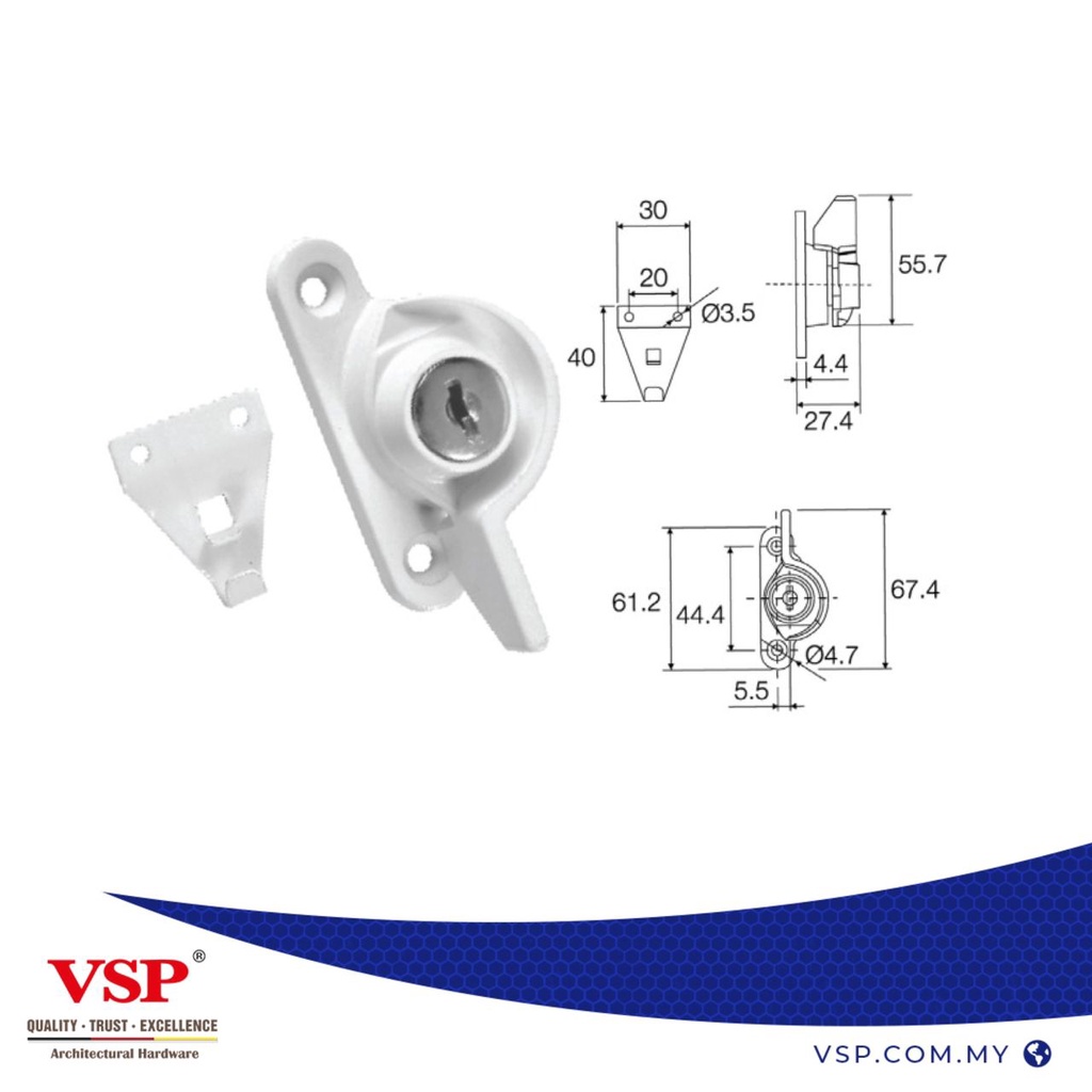 100VS - VSP-CL-320-Key Crescent Lock with Key R/L | Shopee Malaysia