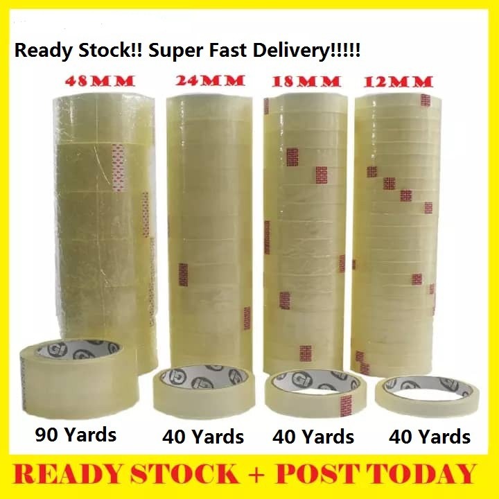 🌞READY STOCK🌞 OPP Tape 12,18, 24, 48mm cellophane clear Fragile Tape ...