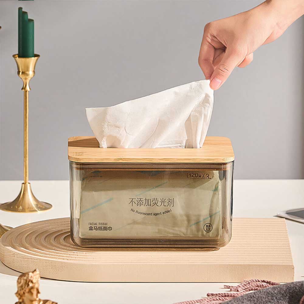 BC Minimalist Wooden Transparent Tissue Box Large with Lids Face Mask ...