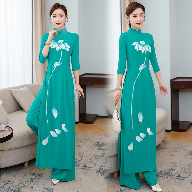 BAJU RAYA 2021 percetakan retro baru diperbaiki baju Daun cheongsam dua ...