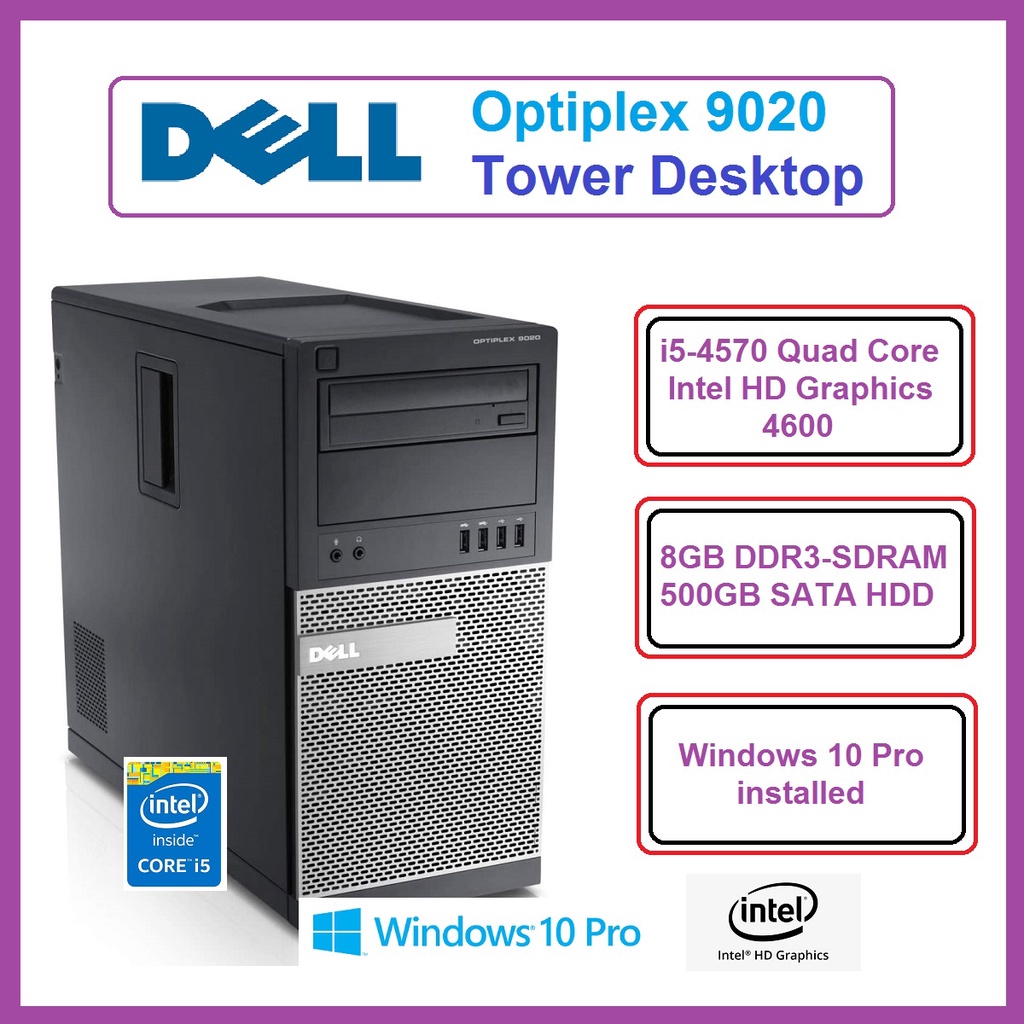 Dell Optiplex 9020 Tower Desktop (Core i5 4th gen, 8GB RAM, 500GB HDD, Win 10 Pro, intel HD ...