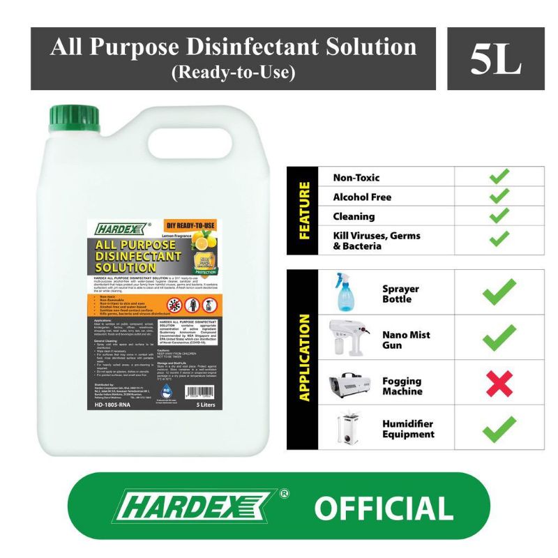 HARDEX All Purpose Disinfectant - Ready To Use - 5liters | Shopee Malaysia