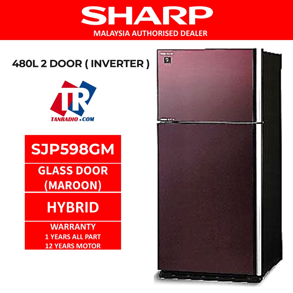 SHARP Inverter Glass Refrigerator 2 Door Fridge - Maroon (480L ...