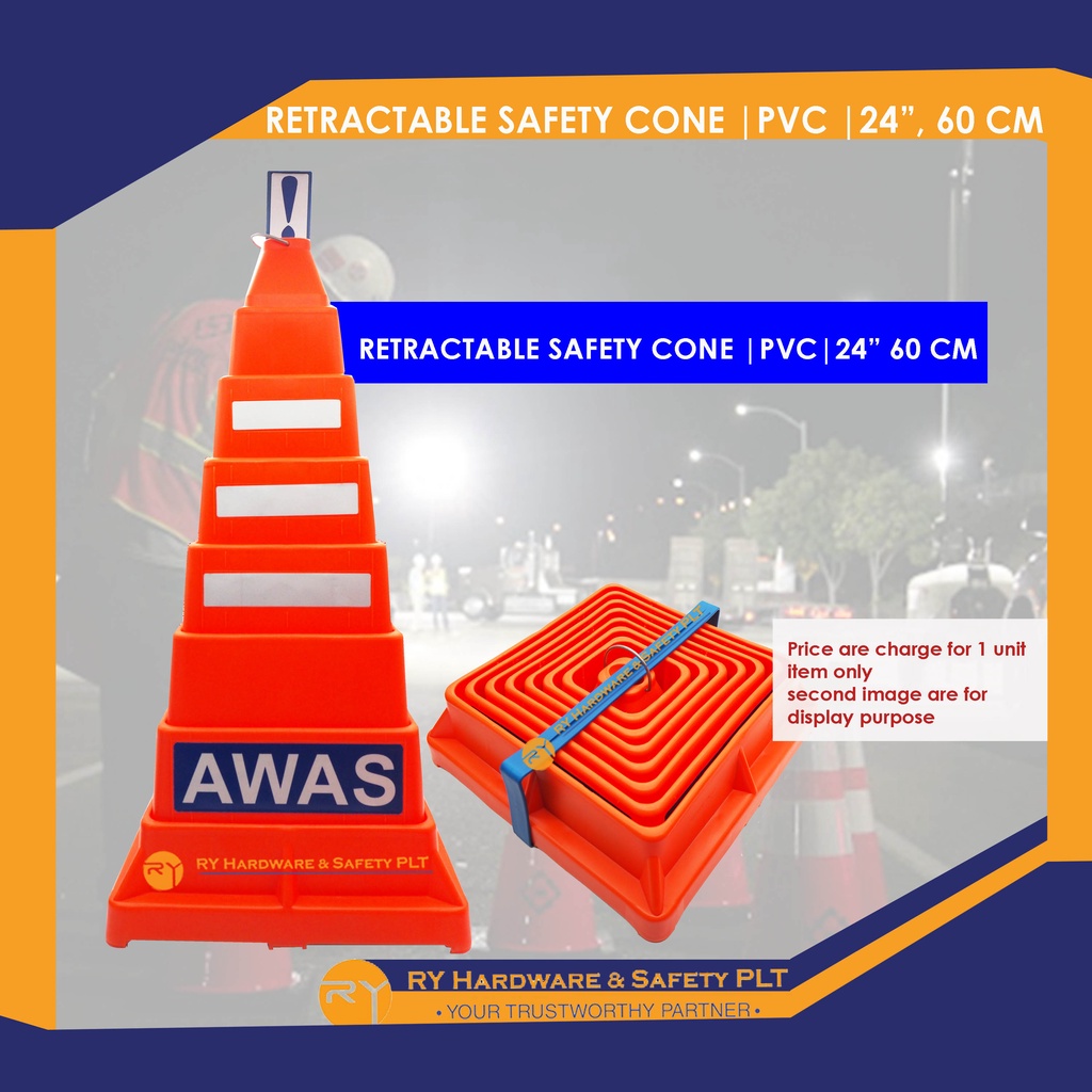 RETRACTABLE SAFETY CONE | PVC | 24”, 60 CM | KON SELEMATAN YANG ...
