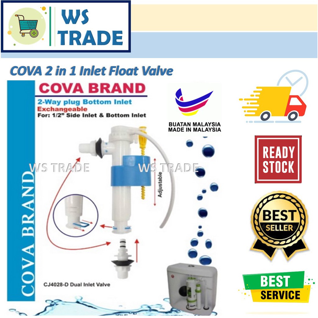 COVA 2 in 1 Dual Inlet Float Valve Side Inlet Valve Botton Inlet Valve ...